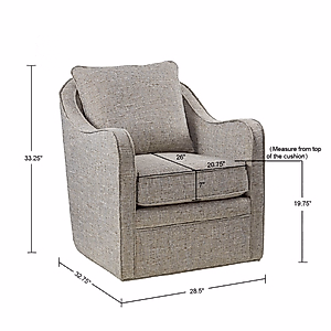 Madison Park Brianne Swivel Accent Chair, 360 Degree Armchair with Metal Base Stand, Pillowback Support, Slub Weave, Wide Seat for Nursery or Living Room Fully Assembled, Grey