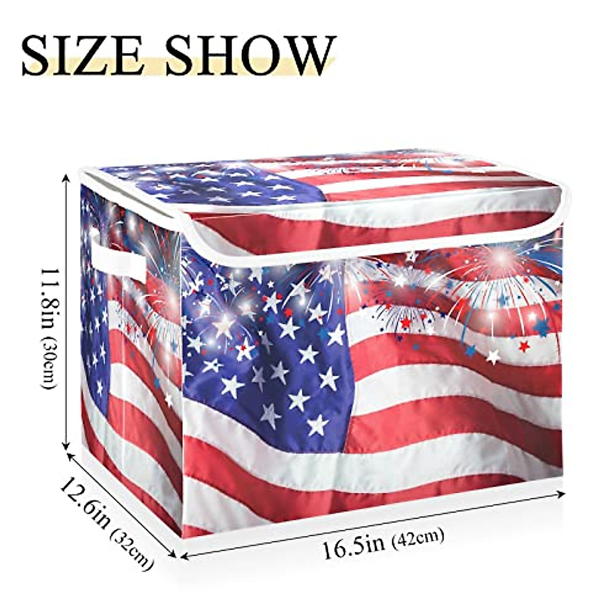 innewgogo American Flag Firework Storage Bins with Lids for Organizing Large Collapsible Storage Bins with Handles Oxford Cloth Storage Cube Box for Car