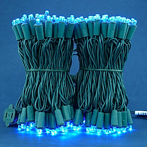 SWEET SHINE 200 Count Blue Wide Angle LED Christmas Lights, 66 ft Green Wire UL Certified Commercial Grade 5mm Holiday String Light Set (Blue)