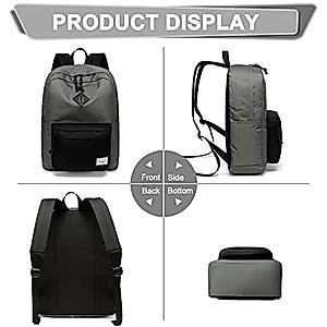 Kasqo Lightweight School Backpack, Water-Resistant Casual College Bookbag for Men Women Teen Girls Boys, Gray and Black
