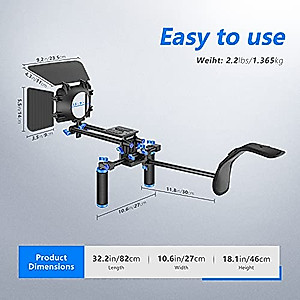 NEEWER Camera Shoulder Rig, Video Film Making System Kit for DSLR Camera and Camcorder with Shoulder Mount, 15mm Rod, Handgrip and Matte Box, Compatible with Canon Nikon Sony DSLR Cameras (Blue)