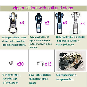 Zipper Pull 12 Pcs, Replacement Zipper Slider,Zipper Repair Kit #5, Fix Zipper Repair Kit for Repairing Coats ,Jackets , Metal Plastic and Nylon Coil Zippers.