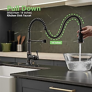 BATHLAVISH Kitchen Faucet Oil Rubbed Bronze with Pull Down Sprayer Black Single Handle Bar Sink Farmhouse Commercial with 10 inch Hole Cover Plate Solid Brass Lead-Free