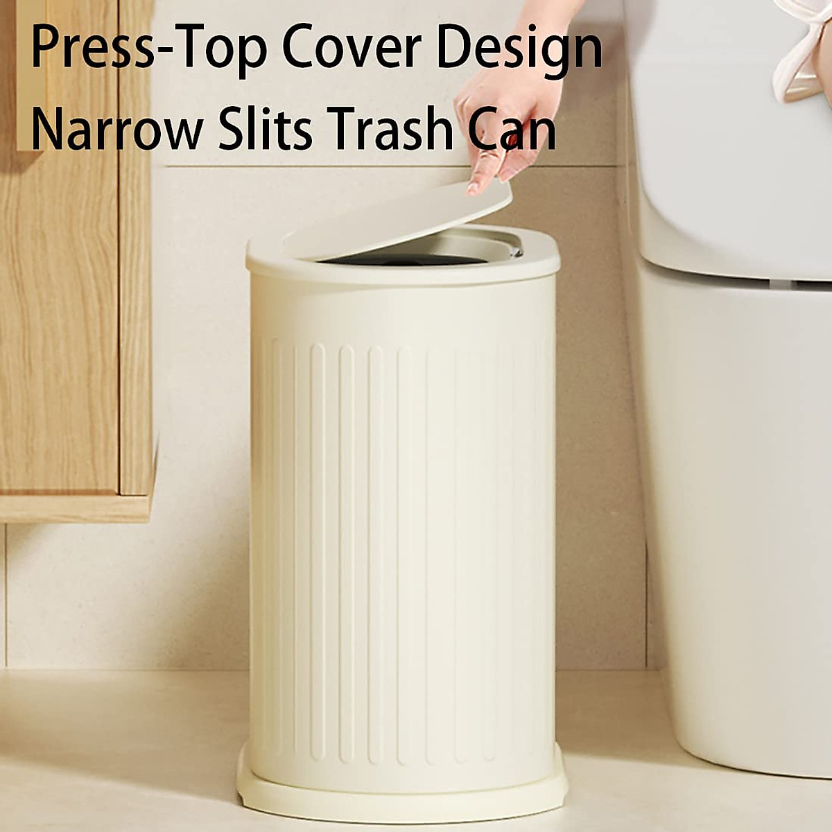 Aupekro Bathroom Trash Can with Lid, 4 Gallon Stainless Steel Garbage Can with Removable Inner Bucket, Slim Rectangular Trash Can for Living Room, Kitchen, Office, Bedroom (Milky White)