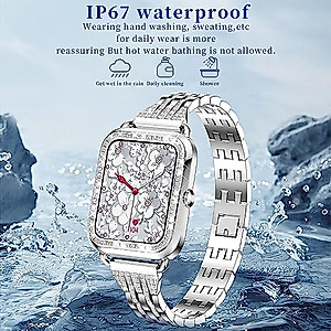 Smart Watch for Women Diamonds(Answer/Make Call),1.29''HD Touch Screen Smart Watch Android,Fitness Tracker with Heart Rate/Blood Oxygen/Sleep Monitor,Waterproof Smartwatch 3 Strap (Diamond Silver)