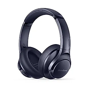 Soundcore by Anker Life Q20+ Active Noise Cancelling Headphones, 40H Playtime, Hi-Res Audio, Soundcore App, Connect to 2 Devices, Memory Foam Earcups, Bluetooth Headphones for Travel Office (Renewed)