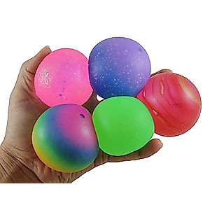 Set of 5 Sugar Balls - Galaxy/Glitter/Swirl/Rainbow/Solid - Thick Glue/Gel Stretch Ball - Ultra Squishy and Moldable Slow Rise Relaxing Sensory Fidget Stress Toy (Random Colors)