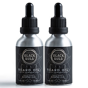 BLACK BULL MEN CARE: Beard Oil, Beard Growth Oil, 100% Natural, made with Essential Oils, Jojoba, Avocado and Menthol, Pack of 2, Beard Products, 40ml
