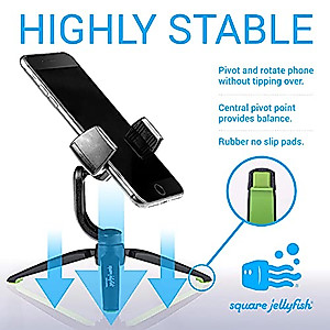Square Jellyfish Jelly Grip WX Cell Phone Tripod Mount with Pro Tripod Stand - Smartphone Tripod Compatible with All iPhone and Android Smartphones - Small Tripod, Handheld for Video, Desk, or Travel