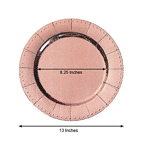 Efavormart 10 Pack | 13" Rose Gold Disposable Charger Plates, Cardboard Serving Tray, Round with Glitter Texture Dotted Rims - 1100 GSM