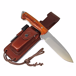 CELTIBEROCOCO - Outdoor / Survival / Hunting / Tactical Knife - Cocobolo Wood Handle, Stainless Steel MOVA-58 with Genuine Leather Multi-positioned Sheath + Sharpener Stone + Firesteel
