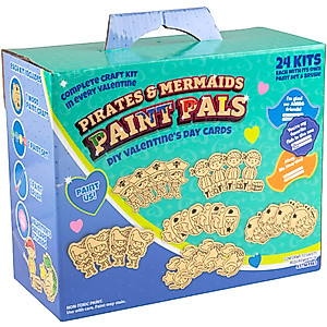 Mermaid & Pirate Wood Painting Kits (24 ct)- Perfect Goodie Bag Party Favors for Kids Birthday Party -Each has a Wood Craft, Paints, Brush & Sticker for Boys & Girls -Kids Multi-Item Party Favor Packs