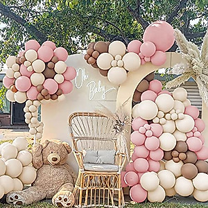 Wecepar Boho Balloon Garland Arch Kit With Pink Chocolate Coloured Ivory White Metallic Rose Gold Balloons for Baby Shower, Birthday, Bridal Shower, Valentines, Wedding, Anniversary Party Supplies