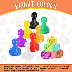 78 Pieces Multicolor Board Game Pieces Include 72 Pieces Multicolor Plastic Pawn Chess Pieces 6 Pieces Plastic 6-Sided Game Dice Chess Game Pieces Game Dice Set for Board Game Components Table Marking