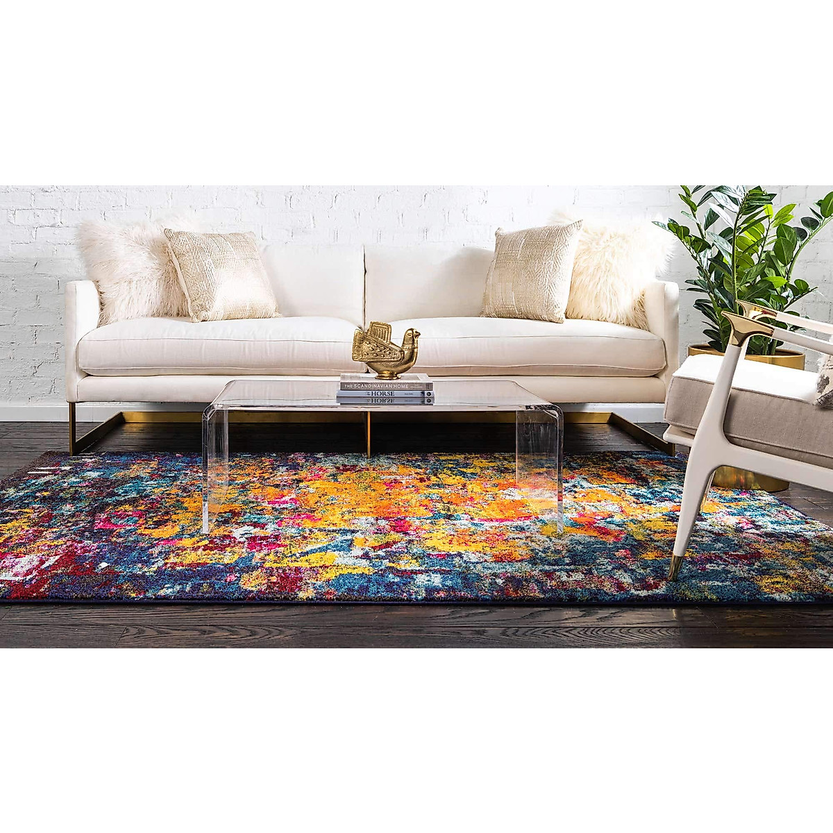 Unique Loom Estrella Collection Dark Colors, Modern, Abstract, Distressed Area Rug, 7 ft x 10 ft, Multi/Navy Blue