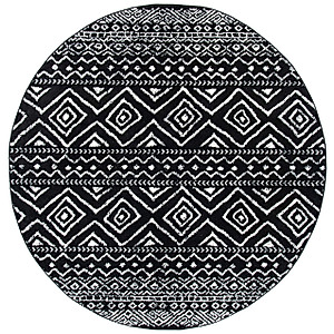 SAFAVIEH Tulum Collection 3' Round Black/Ivory TUL267Z Moroccan Boho Distressed Non-Shedding Area Rug
