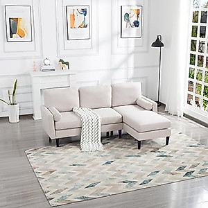 Convertible Modular Sectional Sofa,L-Shaped Reversible Corner Couch with Chaise Lounge and Rubber Wood Legs,Comfy Upholstery 3-Seat w/Toss Pillows for Living Room/Apartment/Office/Compact Space