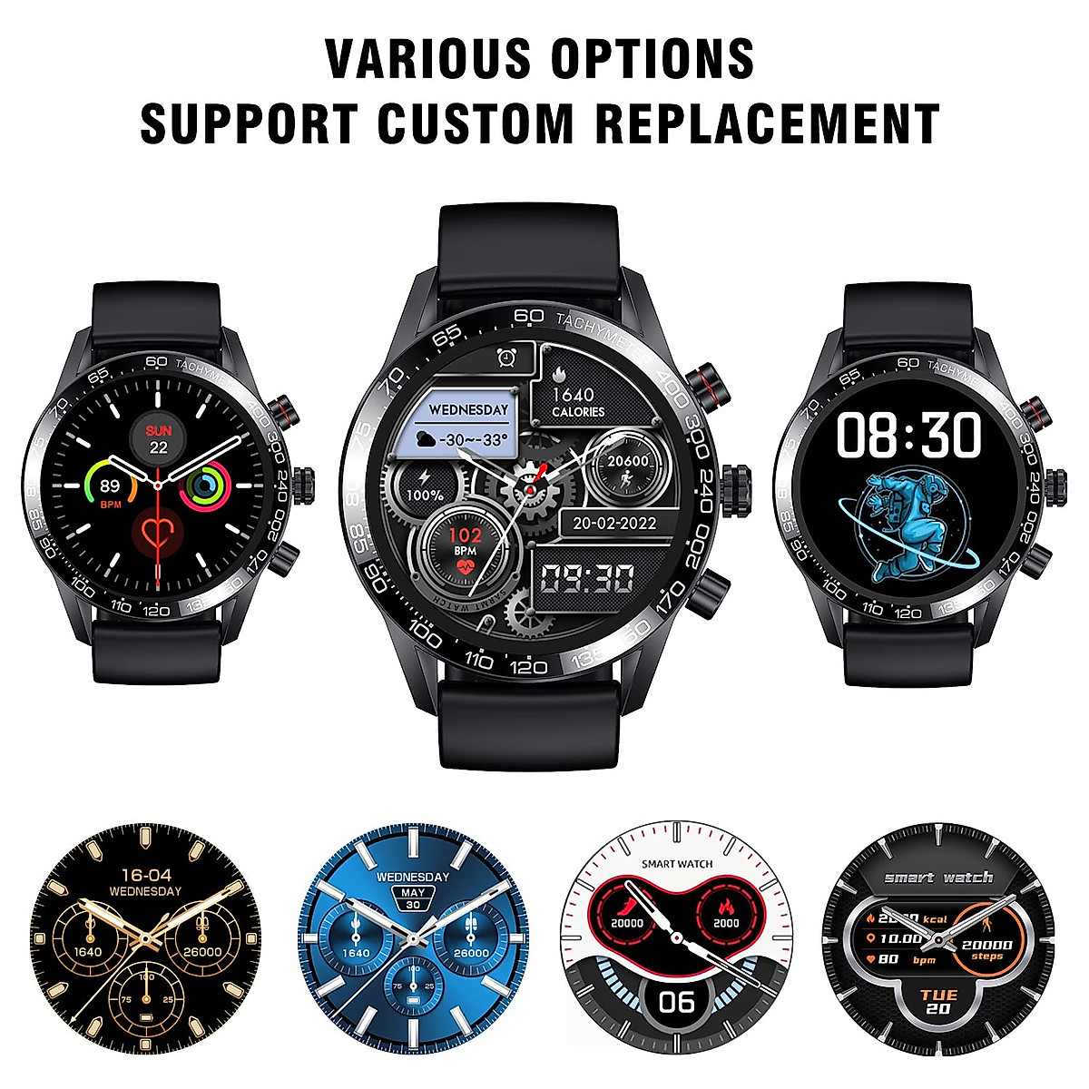 A ALPS Smart Watches for Men, Fitness Tracker with GPS and Pedometer, Dial/Receive Call Sports Watch, Blood Pressure/Heart Rate/Sleep Monitor, 1.3'' Full Touch Big Screen, Android and iOS Compatible