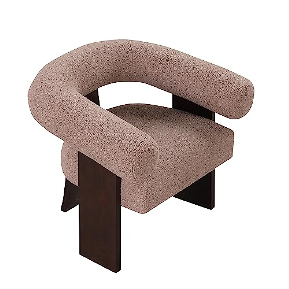 Flieks The Curved Wishbone Frame Accent Chair Teddy Velvet for Living Room, Light Brown