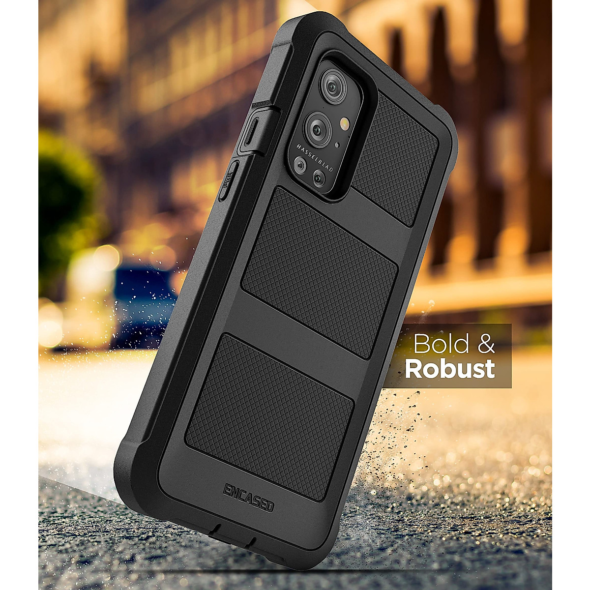 ENCASED Falcon Armor Designed for OnePlus 9 Case with Screen Protector, Protective Full Body Cover with Built-in Screen Guard (Black) (OnePlus 9 PRO)