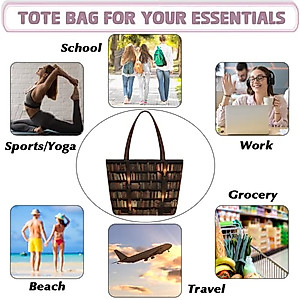 AUUXVA Women Tote Bag Medium Handbags Library Bookshelf Pattern Shoulder Bags with Zipper Satchel Bags Purse for Work Travel Beach Shopping School Gift Bags