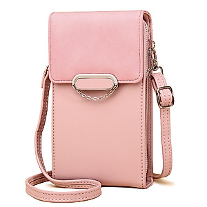 Aovtero Small Cell Phone Crossbody Purse for Women Mini Shoulder Handbag Wallet with Credit Card Slots (Pink)