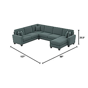 Bush Furniture Stockton U Shaped Sectional Couch with Reversible Chaise Lounge, 128W, Turkish Blue Herringbone