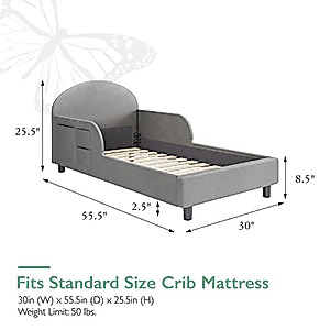 Little Seeds Oliver Upholstered Toddler Bed with Storage Pockets, Gray