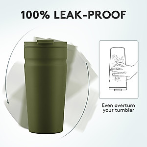 COKTIK 20oz Insulated Tumbler with Lid and Straw 2 Lids (Straw/Flip) Iced Coffee Cup Reusable Stainless Steel Travel Mug Water Bottle Cupholder Friendly for Women Men Her Him (Olive)