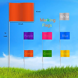 100 Pack Marking Flags 4-Inch by 5-Inch Stake Flags with 16-Inch Wire Staffs (Green)