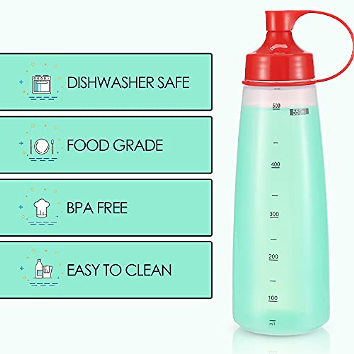 oiununo Squeeze Bottles Wide Mouth - Pack of 2 Condiment Bottle Squeeze BPA free for Chunky Sauces, Resin, Crafts, Condiment Squeeze Bottles 550 mL/19 oz. (Red)