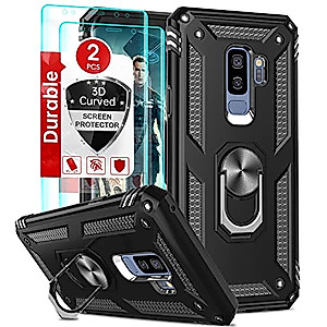 LeYi for Samsung Galaxy S9 Plus Case, Galaxy S9+ Case with [2 Pack] 3D Curved Screen Protector, [Military-Grade] Magnetic Ring Stand Protective Phone Case for Galaxy S9 Plus [NOT FIT S9], Black