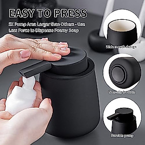 Soap Dispenser, 12oz Foam Hand Soap Dispenser with Pump Rounded Bottom Porcelain Hand Liquid Dispenser, Black Pump Dish Liquid Dispenser for Kitchen, Bathroom(Rubber Paint)