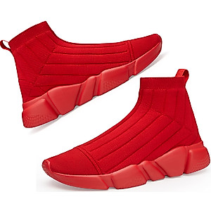 Santiro Women's Walking Tennis Shoes Breathable High Top Sock Sneakers Casual Sports Shoes Lightweight Knit Athletic Shoes All Red 8 US