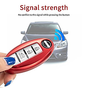 Amebom Compatible with Nissan Key Fob Cover,Fob Cover Case for Nissan Altima Maxima Murano Rogue Sentra 370z Pathfinder Smart Remote Premium Soft TPU Key Cover 2/3/ 4/5 Button, B-(Red)