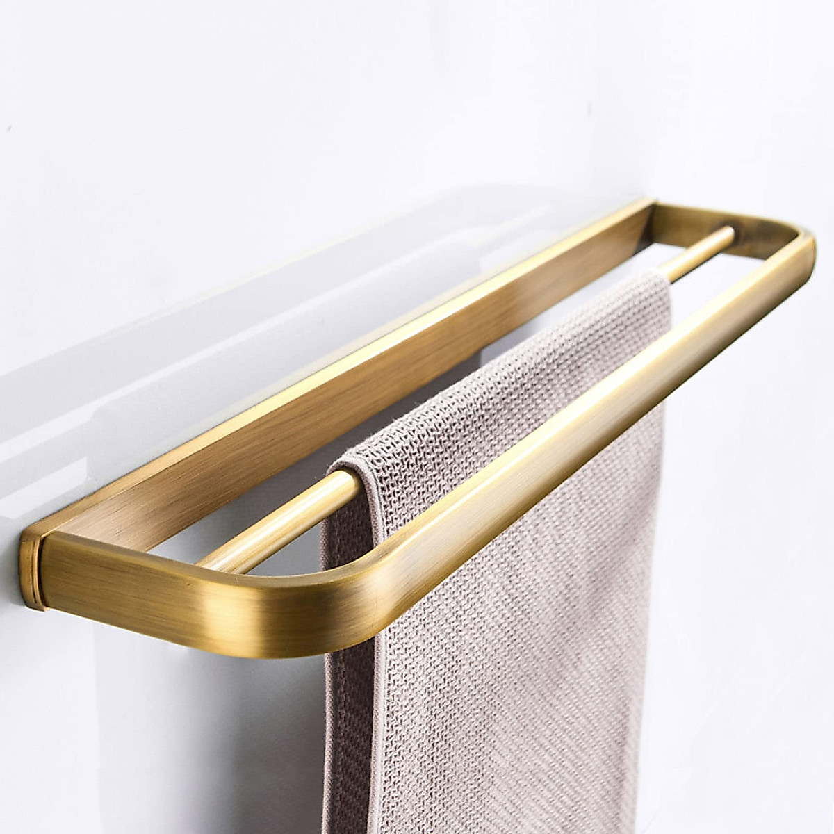 ONEMTB Brass Bath Towel Rack Double Rod, Wall Mounted Towel Holder Length 57.5cm, Euro Towel Bar for Bathroom, Kitchen, Home Décor-Golden (Color : Yellow Antique)