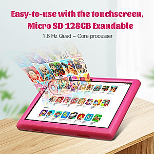 Paxodo Kids Tablet 10.1 inch, 32GB ROM Android 12 Tablet PC IPS HD 5000mAh Kid-Proof Case Tablets (Pink)