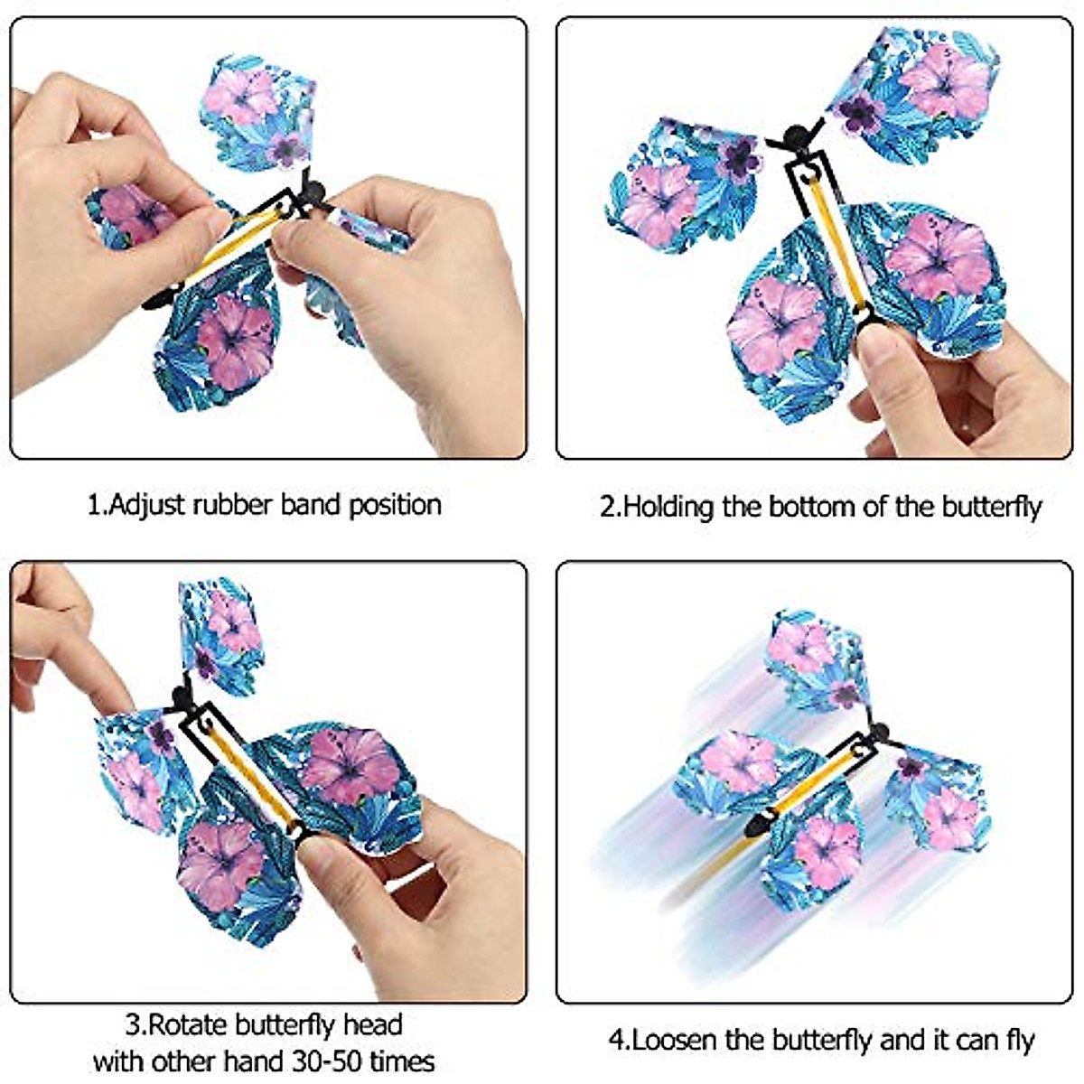 20 Pieces Magic Flying Butterfly Rubber Band Powered Wind up Butterfly Toy for Surprise Book Romantic Fairy Flying Toys for Christmas Party Playing Birthday Anniversary Wedding Christmas Surprise