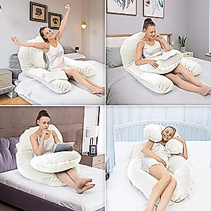 MANDZIXIN Pregnancy Pillow, Maternity Body Pillow with Velvet Separate Support Pillow and Removable Cover,Side Sleeping and Back Hips, Legs, Belly Support for Pregnant Women (White, U Shaped)