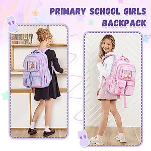 PIG PIG GIRL Kids Backpack for Girls - School Bags for Middle School Students - Book Bag for Elementary Primary School - Purple