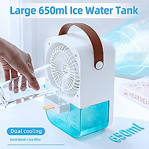 AEMEXT Small Portable Air Conditioner Cooling Fan with Voice Control Mini Evaporative Air Cooler with Humidifier 4000mAh Rechargeable Battery Operated Mini Ac Unit for Room Bedroom Office Desk Camping