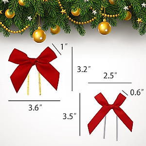 80 Pcs Red Bows Satin Ribbon Bows Christmas Bows with Twist Ties for Santa Gift Wrapping Christmas Party Decoration