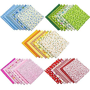 AUEAR, 35 Pack Cotton Print Fabric Bundle Squares 9.8"x9.8" Quilting Sewing Floral Precut Sheets for DIY Sewing Scrapbooking Quilting Dot Pattern (Bright Colors: Red & Blue & Yellow & Pink & Green)