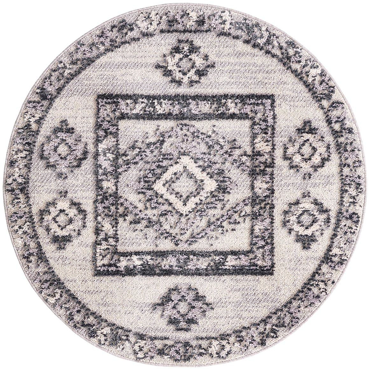 Rugs.com Cherokee Collection Rug – 4 Ft Round Sand High Rug Perfect for Kitchens, Dining Rooms