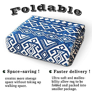 vivorug Washable Rug, Ultra Soft Area Rug 5x7, Non Slip Abstract Rug Foldable, Stain Resistant Rugs for Living Room Bedroom, Moroccan Fuzzy Rug (Navy, 5'x7')