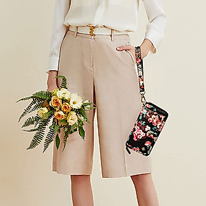 XGrand iPhone 13 Pro Max [3 in 1] Detachable Magnetic Zipper Purse Slots Money Pocket Clutch Crossbody Chain Wrist Strap Leather Wallet Cases - Black Floral