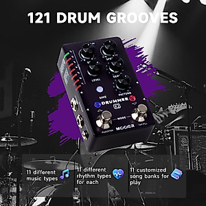 MOOER Drum Machine Guitar Pedal with 121 Drum Grooves 11 Music Styles 7 Rhythm Slots Fill Function Tap Tempo Knob for Electric Guitar Bass (X2)