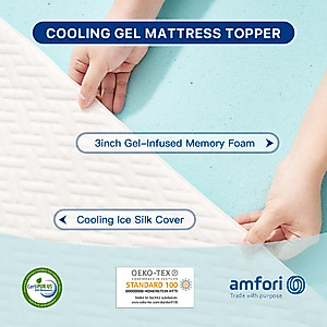3 Inch Gel Memory Foam Mattress Topper Queen Size, Gel-Infused Mattress Pad Cover for Back Pain,Bed Topper with Removable & Washable Bamboo Cover