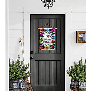 Feliz Dia De La Madre Garden Flag - Set Wood Dowel Family Mother Day Mom Mama Grandma Love Flowers Parent Sibling Relatives Grandparent - House Banner Small Yard Gift Double-Sided 13 X 18.5