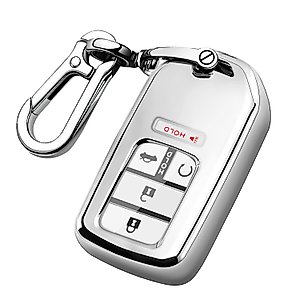 QBUC for Honda Key Fob Cover with Keychain,Soft TPU Full Cover Protection Key Fob Shell Compatible with Honda Accord Civic CRV HRV Pilot Odyssey Passport Smart Remote Key Fob Case (Silver)